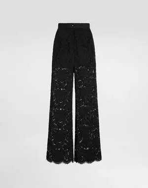 Dolce & Gabbana Flared Branded Stretch Lace Pants Pants And Shorts Lace - Black