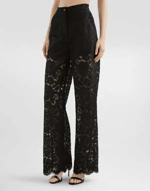 Dolce & Gabbana Flared Branded Stretch Lace Pants Pants And Shorts Lace