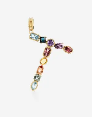 Dolce & Gabbana Charm T Lettering 18kt Yellow And Multicolored Gems Charms - Gold