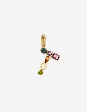 Dolce & Gabbana Charm T Lettering 18kt Yellow And Multicolored Gems Charms - Gold