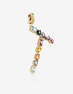 Dolce & Gabbana 18kt Yellow T Letter Charm With Mixed Gemstones - Gold