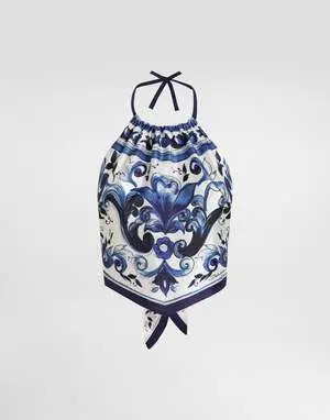 Dolce & Gabbana Dg Exclusive Majolica- Silk Top Shirts And Tops Blue - Print