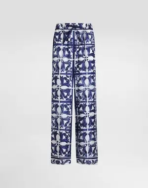Dolce & Gabbana Dg Exclusive Majolica- Silk Twill Vanity Trousers Pants And Shorts - Print