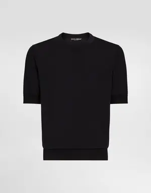 Dolce & Gabbana Silk Round-neck Sweater With Dg Embroidery Sweaters And Cardigans - Blue