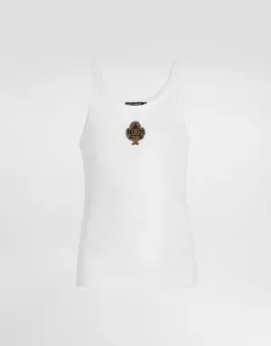 Dolce & Gabbana Ribbed Jersey Tank Top With Patch T-shirts And Polos - White