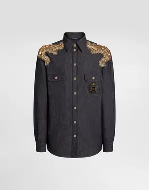 Dolce & Gabbana Denim Shirt With Patches Denim Multi-colored - Multicolor