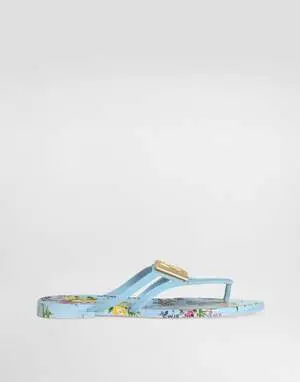 Dolce & Gabbana Rubber Beachwear Slides With Logo And Little Flowers Print Slides And Mules - Multicolor