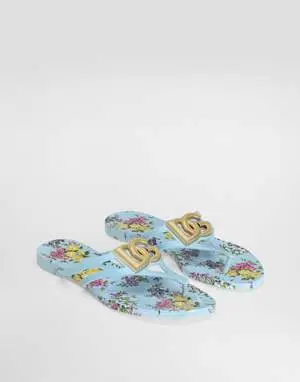 Dolce & Gabbana Rubber Beachwear Slides With Logo And Little Flowers Print Slides And Mules - Multicolor