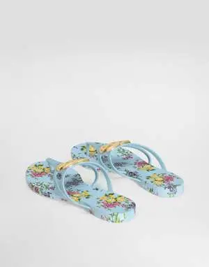 Dolce & Gabbana Rubber Beachwear Slides With Logo And Little Flowers Print Slides And Mules - Multicolor
