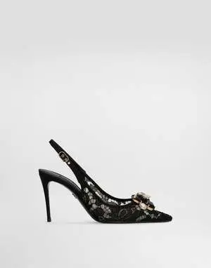 Dolce & Gabbana Rainbow Lace Slingbacks In Lurex Lace Pumps And Slingback Lace - Black