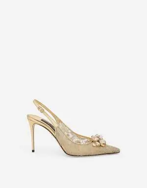 Dolce & Gabbana Rainbow Lace Slingbacks In Lurex Lace Pumps And Slingback Lace - Gold