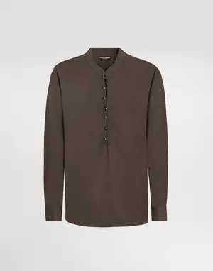 Dolce & Gabbana Mandarin Shirt In Cotton Canvas Shirts - Brown
