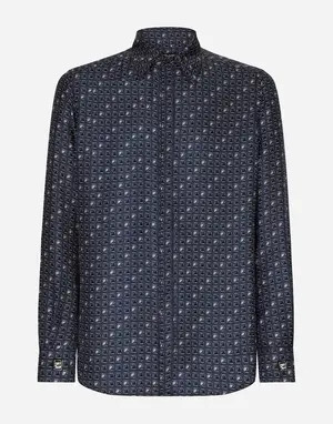 Dolce & Gabbana Silk Martini-fit Shirt With Tie Print Shirts - Blue
