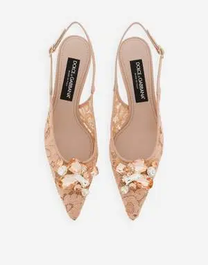 Dolce & Gabbana Slingback Lace Pumps With Brooch Detail - Pink