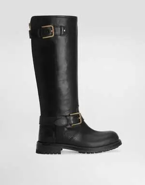 Dolce & Gabbana Calfskin Biker Boots Boots And Booties - Black