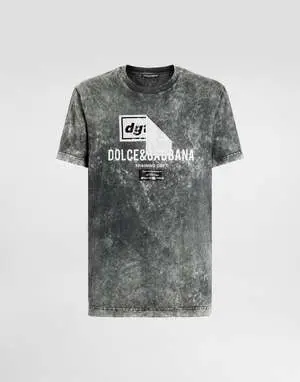 Dolce & Gabbana Marble-effect Cotton T-shirt With Print T-shirts And Polos - Black