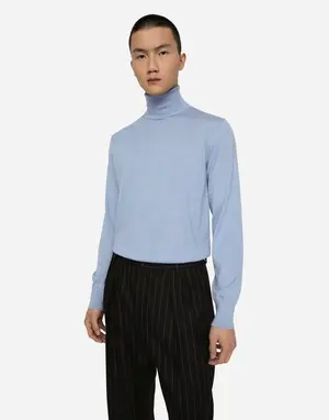 Dolce & Gabbana Extra-fine Cashmere And Silk Turtleneck Sweater - Azure