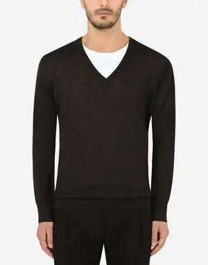 Dolce & Gabbana Pull Scollo V Sweaters And Cardigans Gray Cashmere - Black