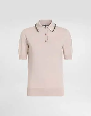 Dolce & Gabbana Dolce & Gabbana Short Sleeve Polo With Embellished Collar Beige