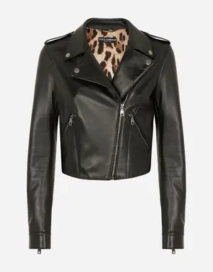 Dolce & Gabbana Leather Biker Jacket With Tab Details Coats And Jackets - Black