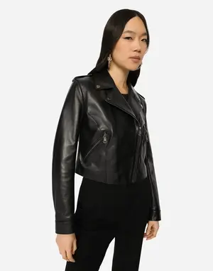 Dolce & Gabbana Leather Biker Jacket With Tab Details Coats And Jackets