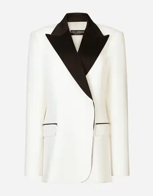 Dolce & Gabbana Double-breasted Wool Crepe Jacket With Tuxedo Lapels Blazers Silk - White