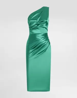 Dolce & Gabbana One-shoulder Stretch Satin Dress Dresses Satin - Green