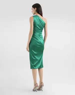 Dolce & Gabbana One-shoulder Stretch Satin Dress Dresses Satin - Green