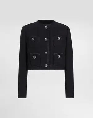 Dolce & Gabbana Cropped Single-breasted Raschel Tweed Jacket With Bejeweled Buttons Blazers - Black