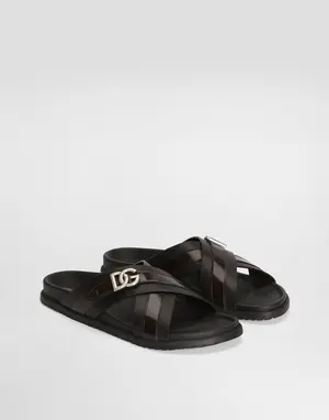 Dolce & Gabbana Raffia Slides With Dg Logo - Multicolor
