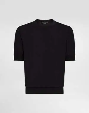Dolce & Gabbana Silk Round-neck Sweater With Dg Embroidery - Blue
