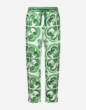 Dolce & Gabbana Majolica- Linen Jogging Pants Pants And Shorts - Print