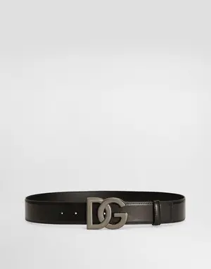 Dolce & Gabbana Calfskin Belt With Crossover Dg Buckle Logo Belts - Black