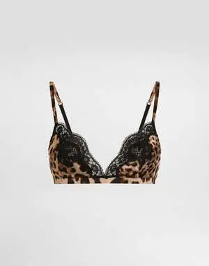 Dolce & Gabbana Leopard-print Soft Cup Bra With Lace Underwear Animal Print Satin - Leopard Print