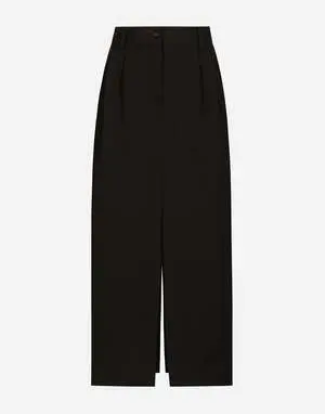 Dolce & Gabbana Wool Gabardine Calf-length Tuxedo Pencil Skirt Skirts Wool - Black