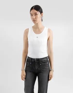 Dolce & Gabbana Fine-rib Jersey Tank Top With Dg Logo Pin