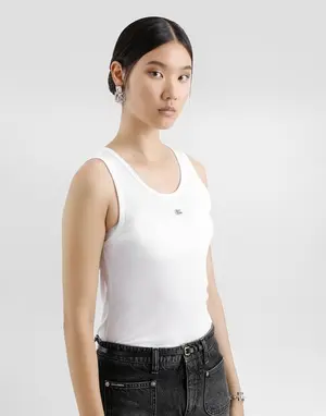 Dolce & Gabbana Fine-rib Jersey Tank Top With Dg Logo Pin