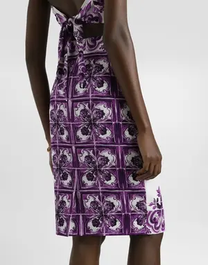 Dolce & Gabbana Majolica Print Silk Fitted Skirt