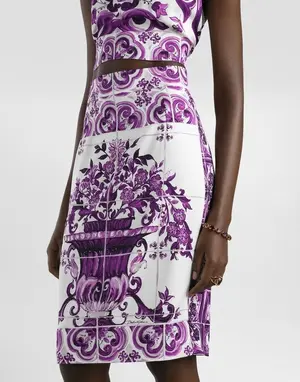 Dolce & Gabbana Majolica Print Silk Fitted Skirt