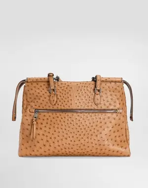 Dolce & Gabbana Vittoria Ostrich Leather Handbag Shoppers
