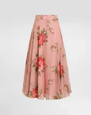 Dolce & Gabbana Rose Bouquet-print Chiffon Circle Skirt Skirts