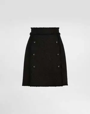Dolce & Gabbana Short Raschel Tweed Skirt With Decorative Dg Logo Buttons - Black