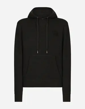 Dolce & Gabbana Wool And Silk Hoodie With Dg Patch Sweatshirts - Grey