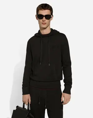 Dolce & Gabbana Wool And Silk Hoodie With Dg Patch Sweatshirts