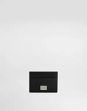 Dolce & Gabbana Calfskin Card Holder With Branded Plate Wallets And Small Leather Goods Leather - Black