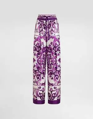 Dolce & Gabbana Majolica-print Twill Trousers Pants And Shorts - Multicolor