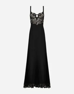 Dolce & Gabbana Long Silk Chiffon Dress With Lace Body Dresses Silk - Black