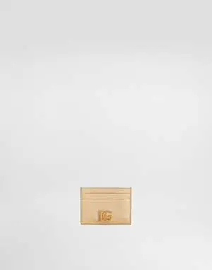 Dolce & Gabbana Laminated Calfskin Card Holder With Dg Logo Wallets And Small Leather Goods - Gold