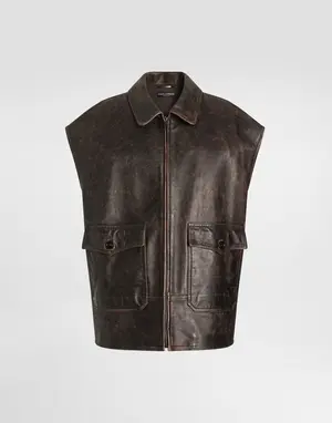 Dolce & Gabbana Bull Leather Vest Coats And Jackets - Brown