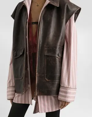 Dolce & Gabbana Bull Leather Vest Coats And Jackets